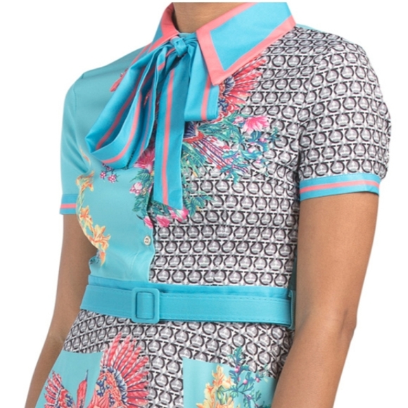 Dalia Macphee | Dresses | Dalia Macphee Short Sleeve Tie Neck Dress ...